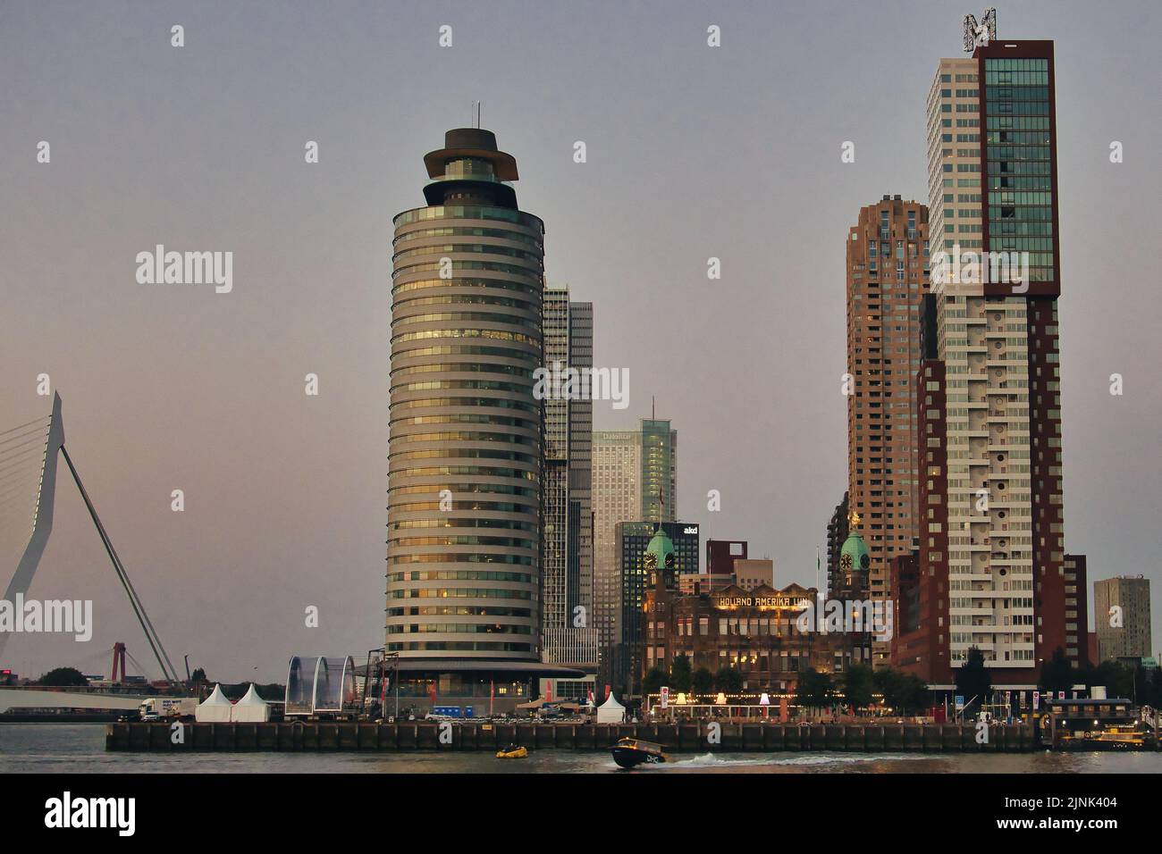 A view of the tall modern buildings in the heart of Rotterdam ...