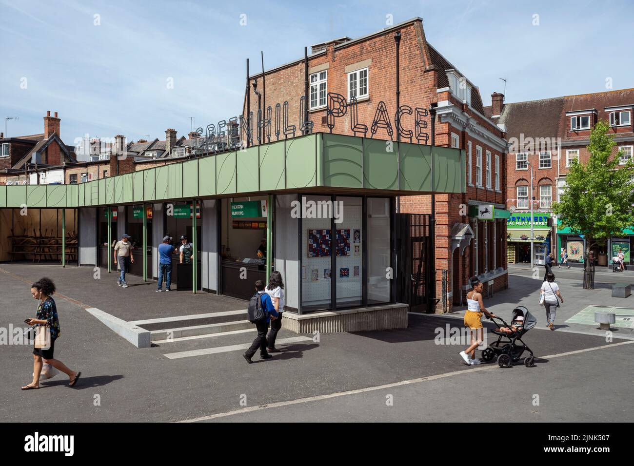 Street food market. Greenhill Place, Harrow, United Kingdom. Architect ...