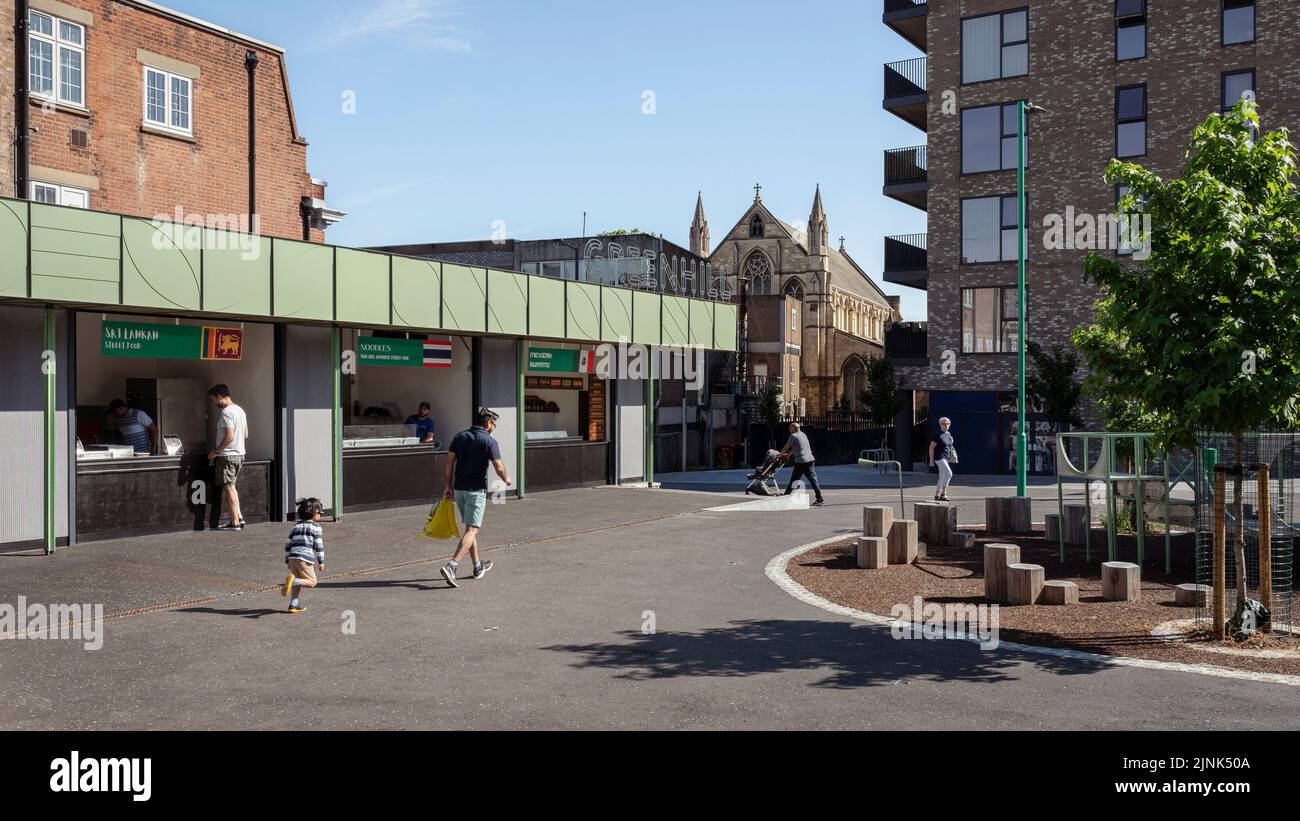 Street food market and playground. Greenhill Place, Harrow, United ...