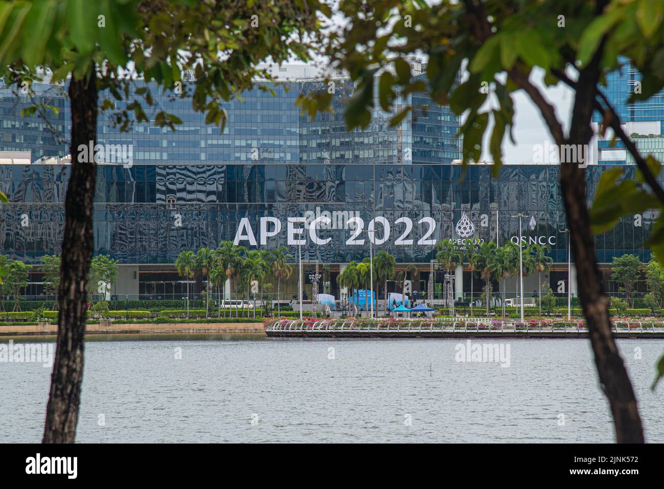 Bangkok, Thailand. 12th Aug, 2022. An APEC 2022 sign seen at the Queen Sirikit National ...