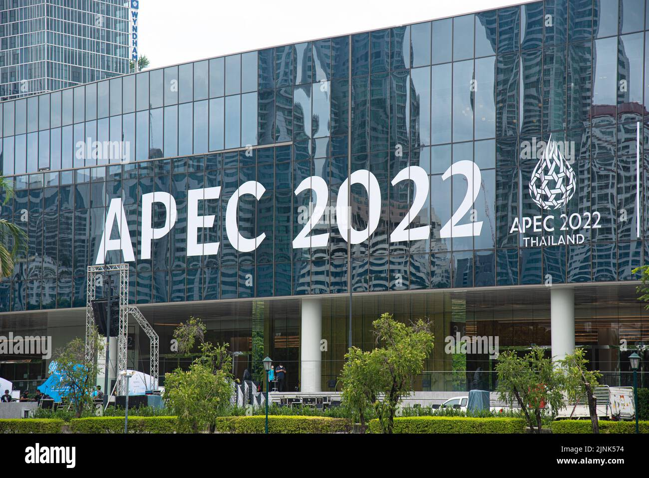 Bangkok, Thailand. 12th Aug, 2022. An APEC 2022 sign seen at the Queen ...