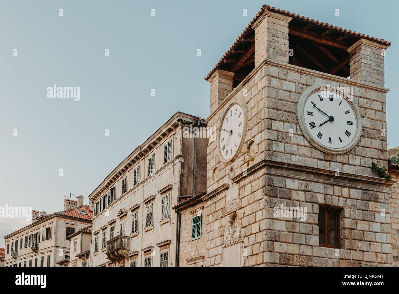 The clock tower on the army square at the entrance gate in the medieval ...