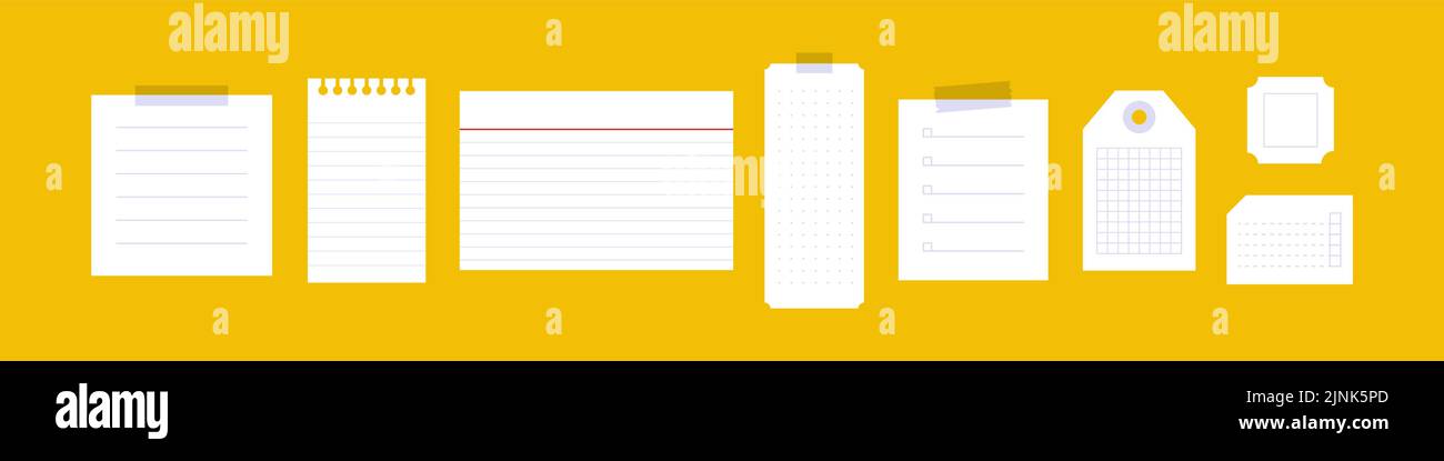 Stationery icon set. Paper notes, tag and cards set. Different lined ...