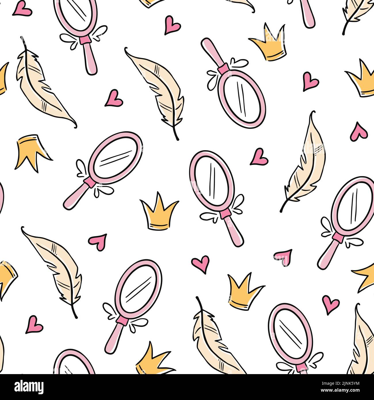 Hand drawn princess doodle seamless pattern. Beauty pattern with cute ...