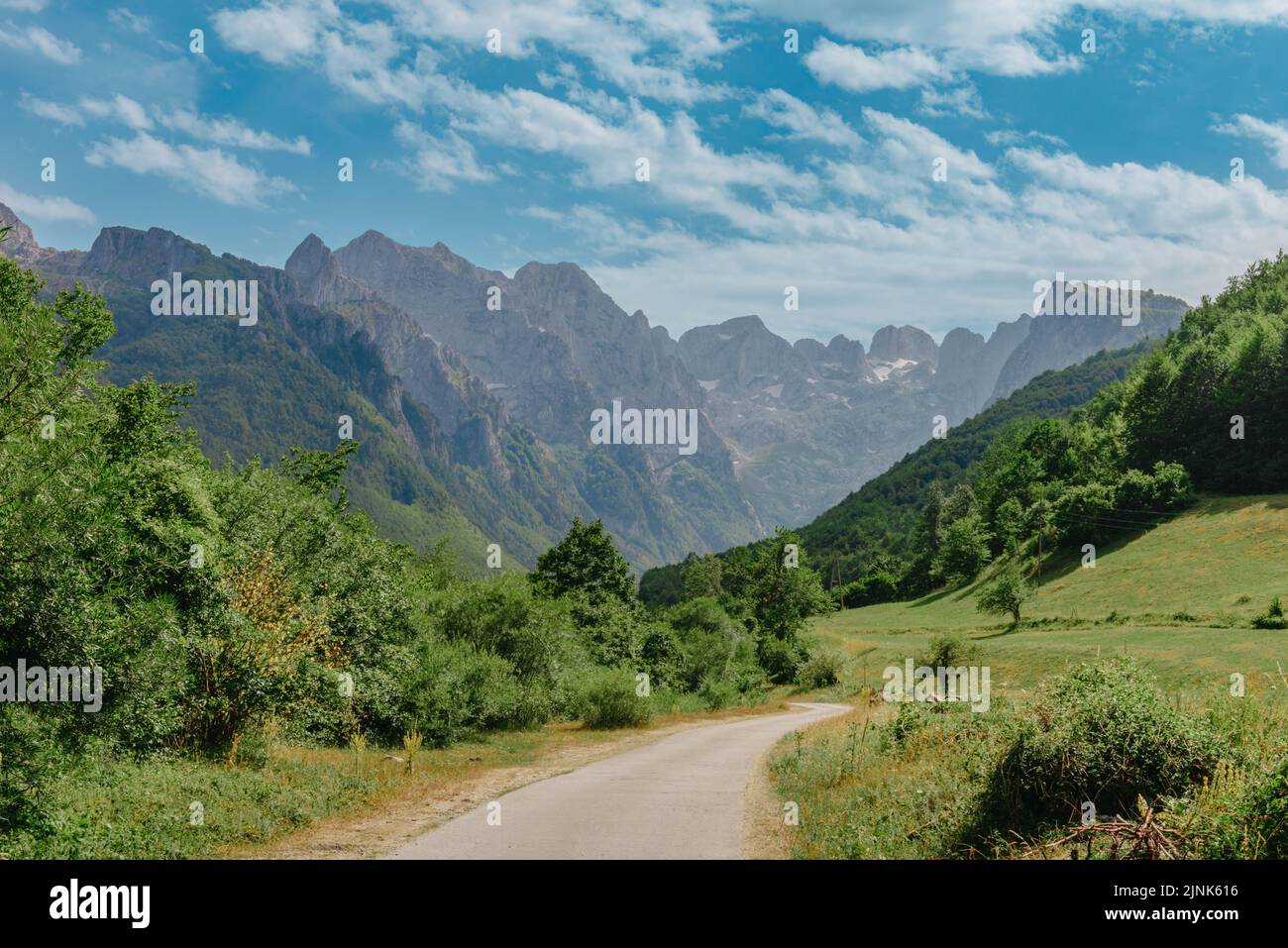 A view of the accursed mountains in the Grebaje Valley. Prokletije ...