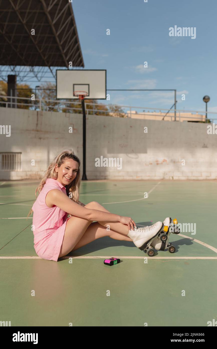 young woman, summer, retro, roller skating, girl, girls, woman, young ...