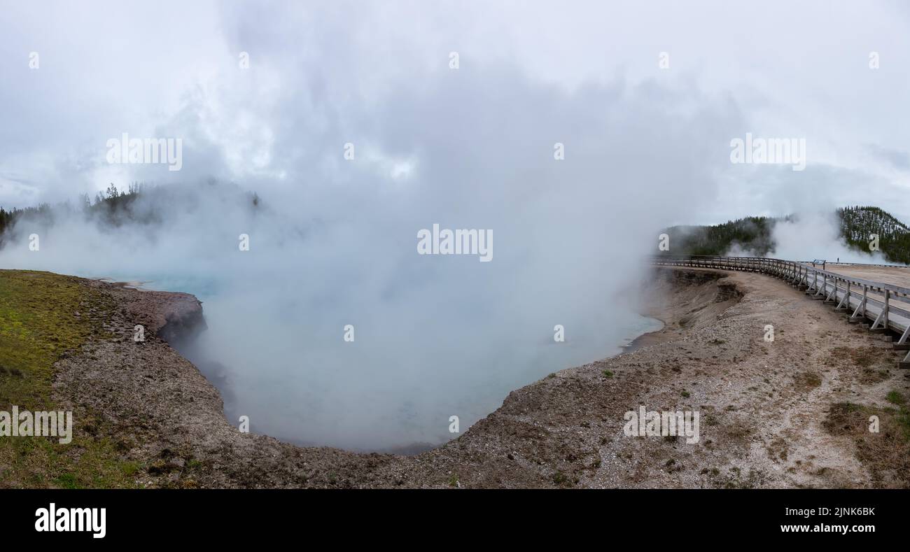 Hot spring Geyser with colorful water in American Landscape Stock Photo ...