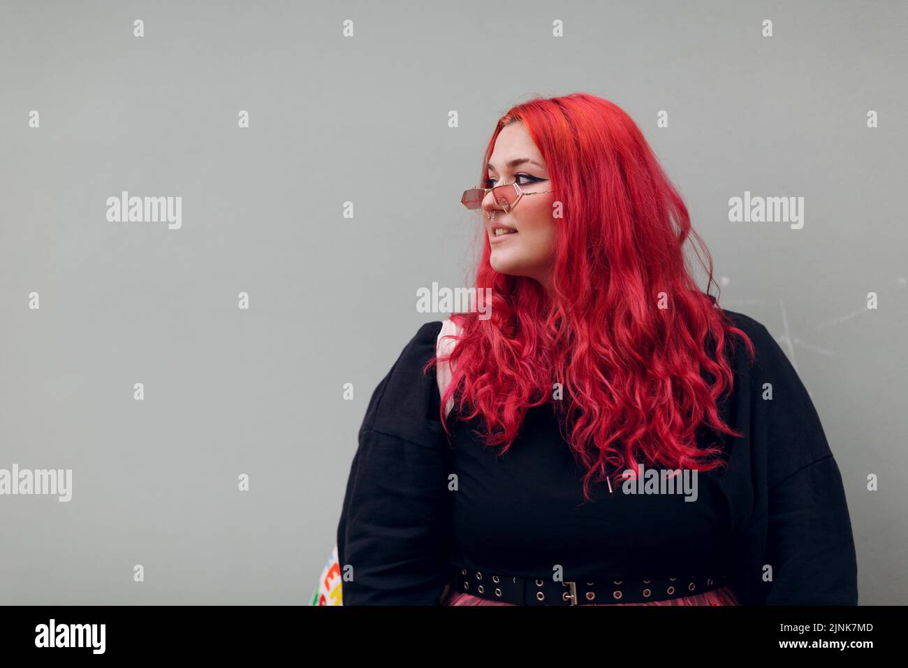 Plus size overweight fat body positive lgbtq woman portrait with red ...