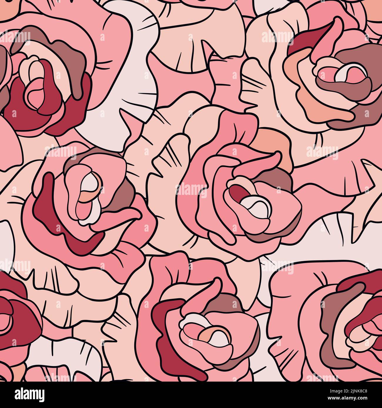 Seamless floral pattern with pink roses. Cartoon style. Design for ...