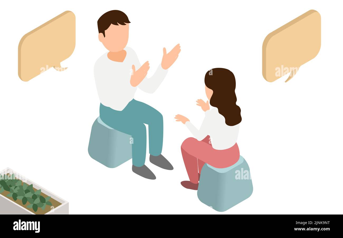 Illustration of men and women talking face-to-face isometric Stock ...