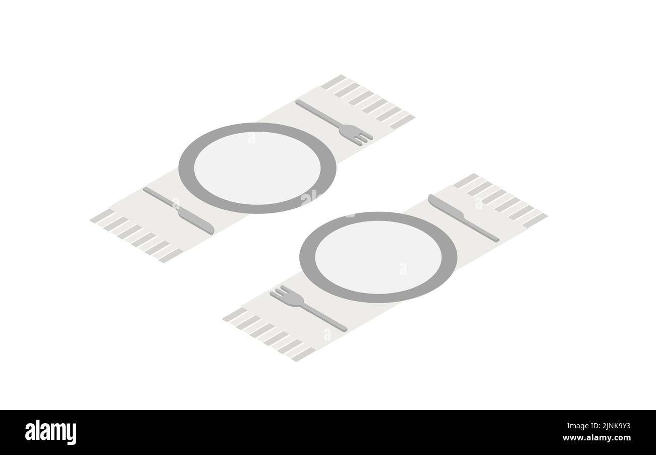 Illustration of plate, knife, fork and napkin isometric Stock Vector ...