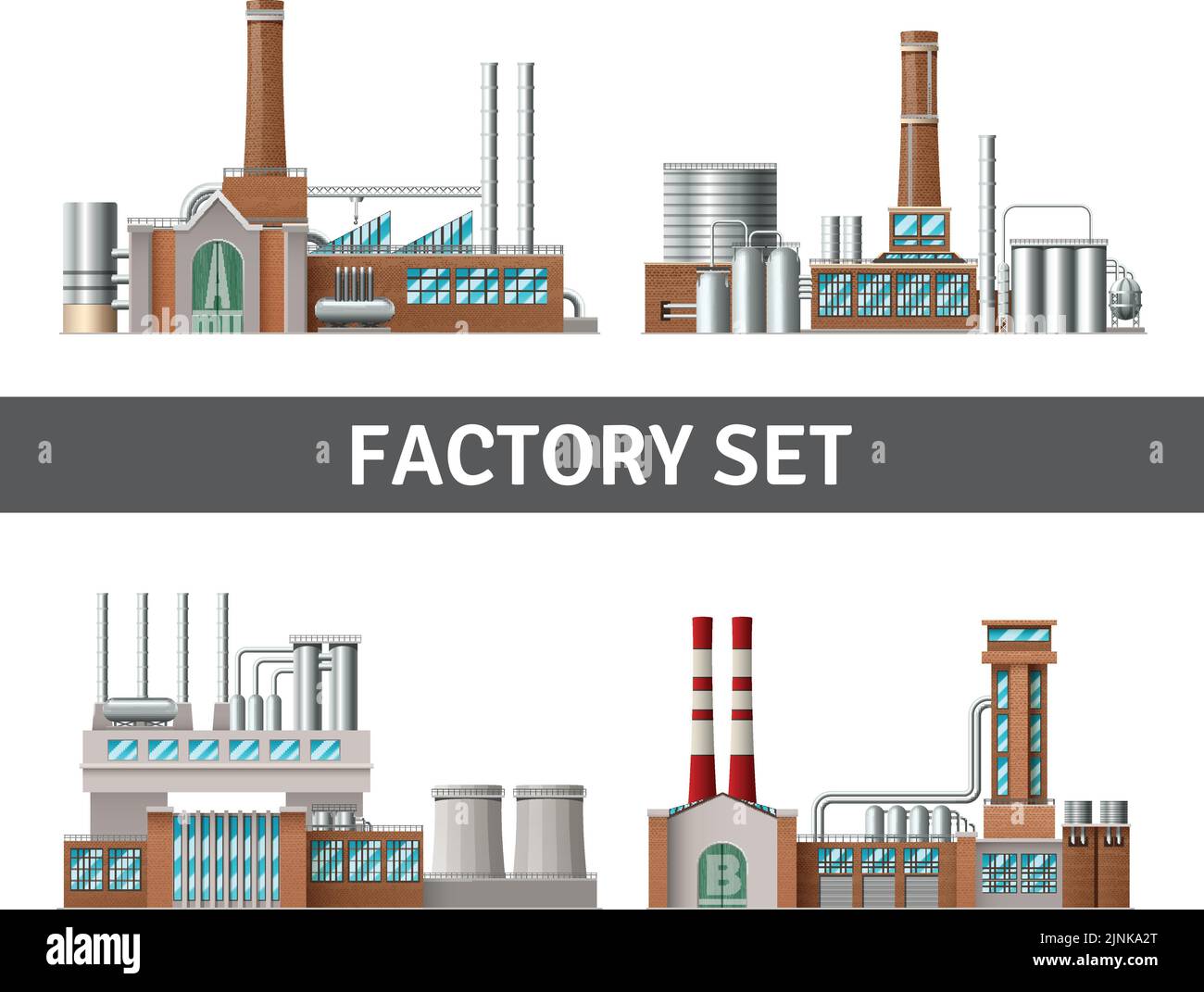 Realistic factory building set with chimneys windows and power isolated ...