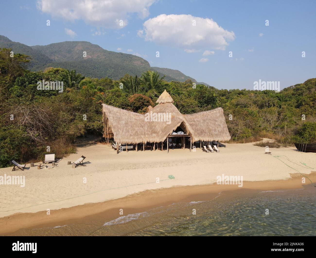 The Greystoke Mahale Camp on the sandy beach Stock Photo - Alamy