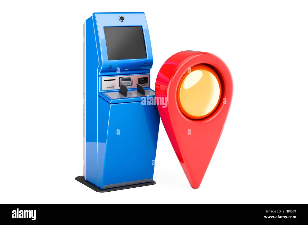 Digital touchscreen terminal with map pointer. 3D rendering isolated on ...