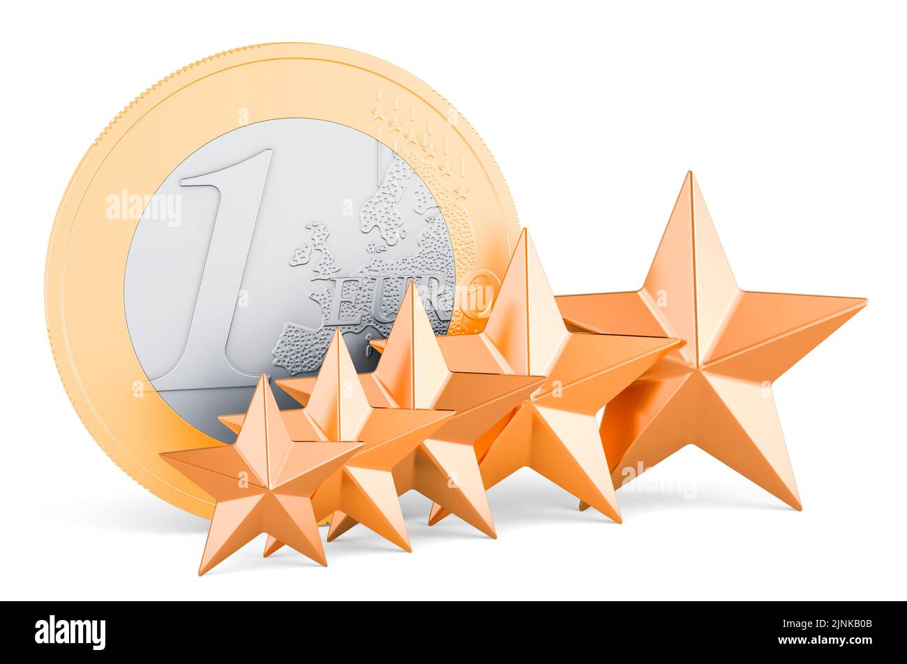 Euro coin with five golden stars. 3D rendering isolated on white ...