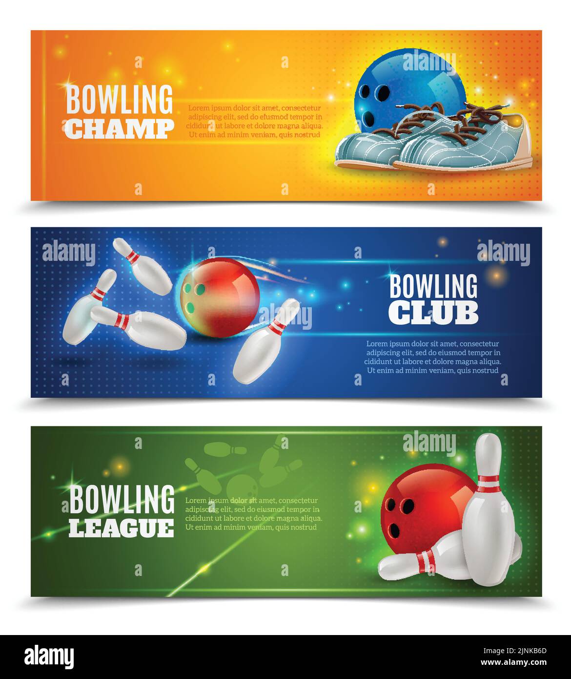 Bowling horizontal banners set with bowling champ club and leagues ...