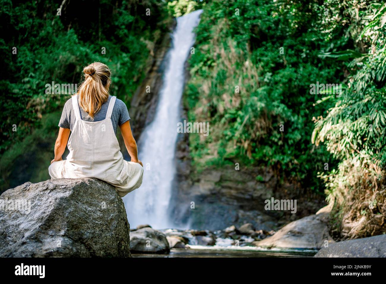 young woman, waterfall, meditating, nature, girl, girls, woman, young ...