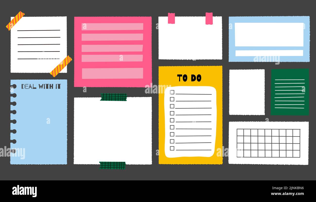 Paper note stickers. Memo notebook cartoon banners. Diary doodle ...