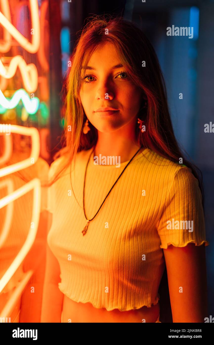 young woman, nightlife, neon light, girl, girls, woman, young women ...