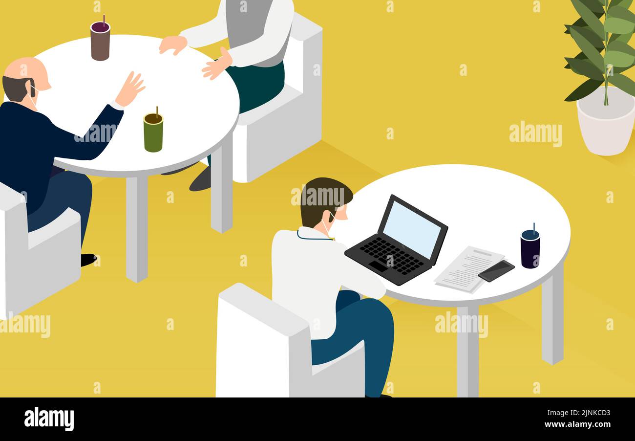 Male isometric working in a coworking space Stock Vector Image & Art ...