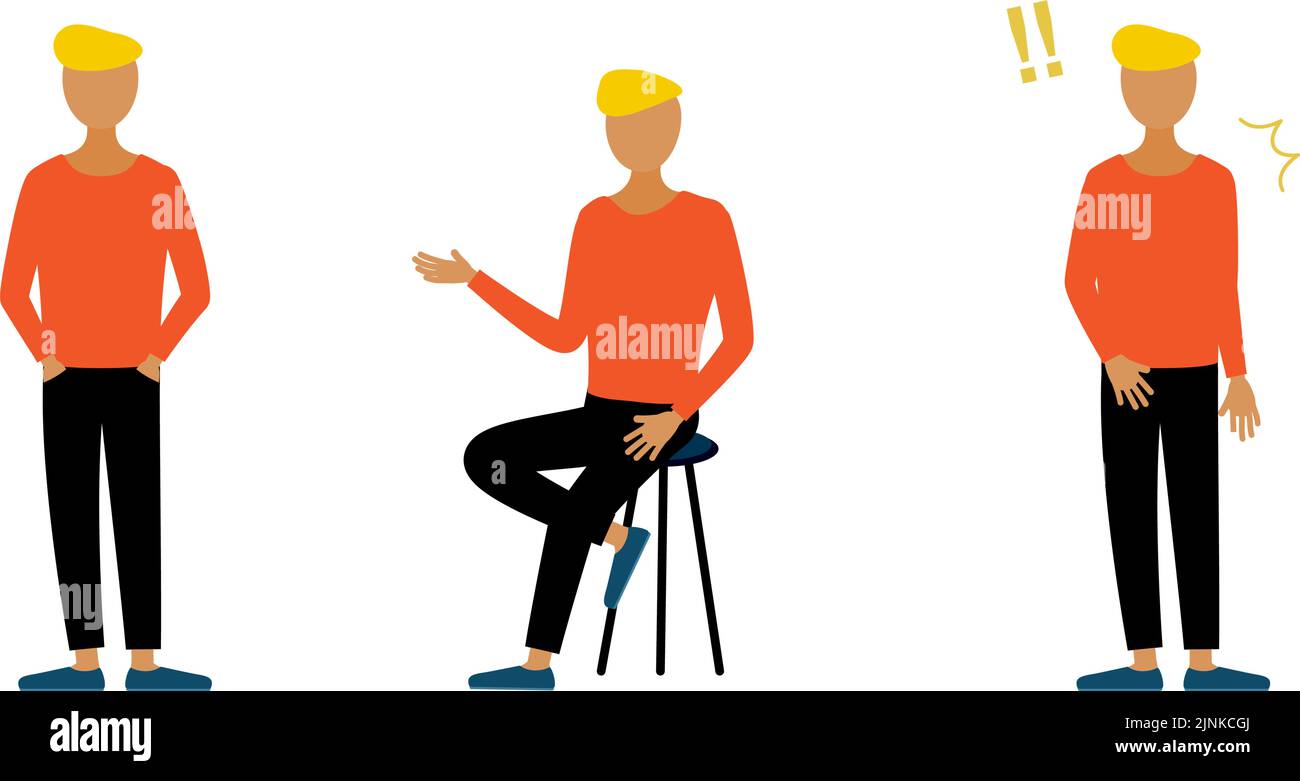 Person's pose set Put your hand in your pocket, sit on a chair, be ...