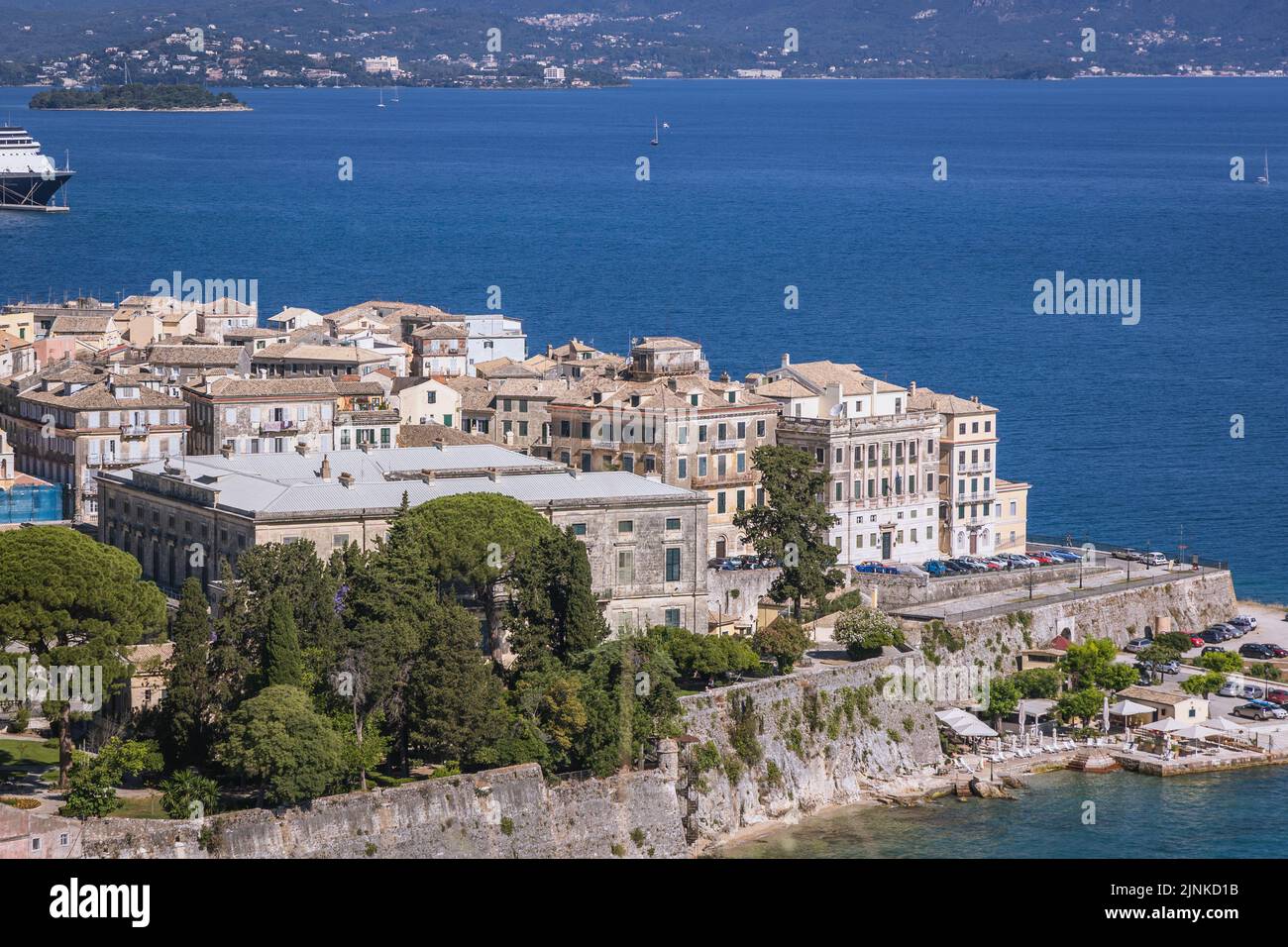 Aerial view from Old Venetian Fortress in Corfu town on a Greek island ...