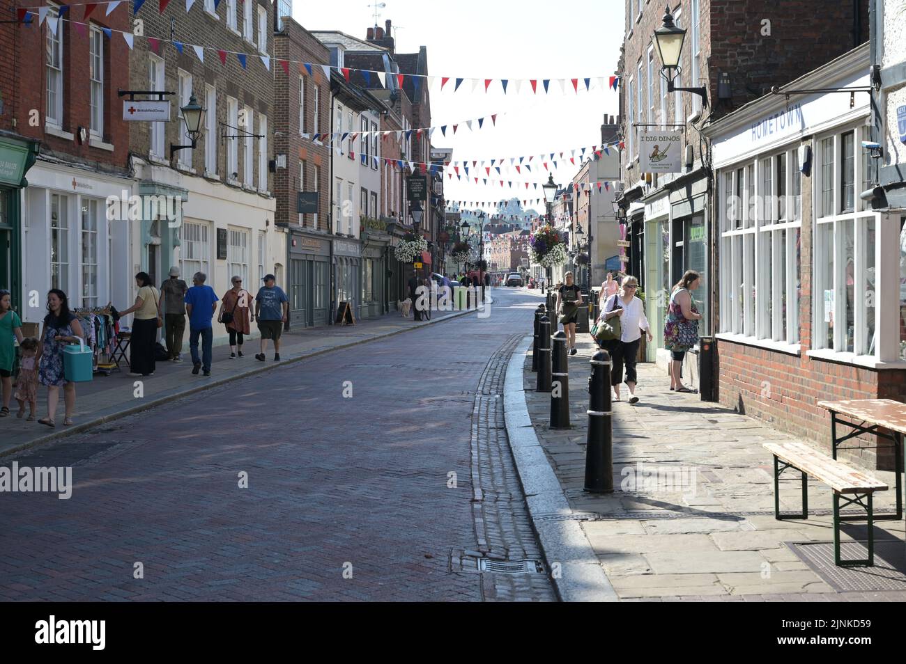 People walking down a Medieval street in Rochester kent during the ...