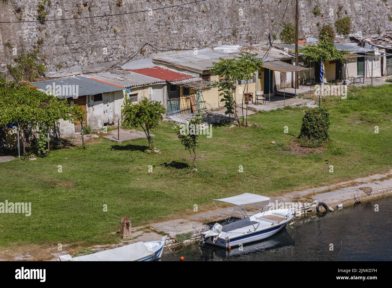 Small fishing cottages over moat called Contrafossa in Old Venetian ...
