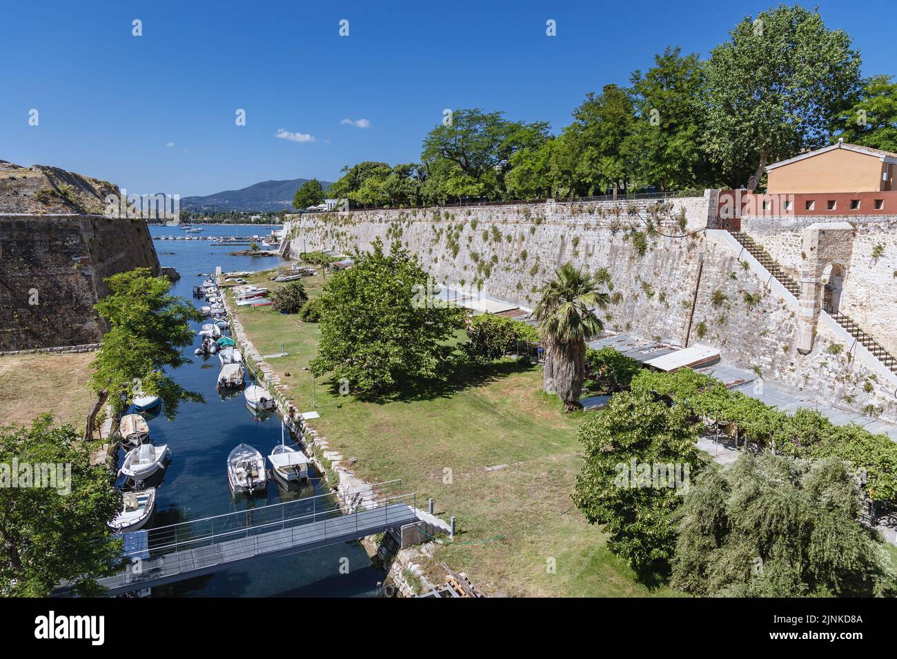 Moat called Contrafossa in Old Venetian Fortress in Corfu town on a ...