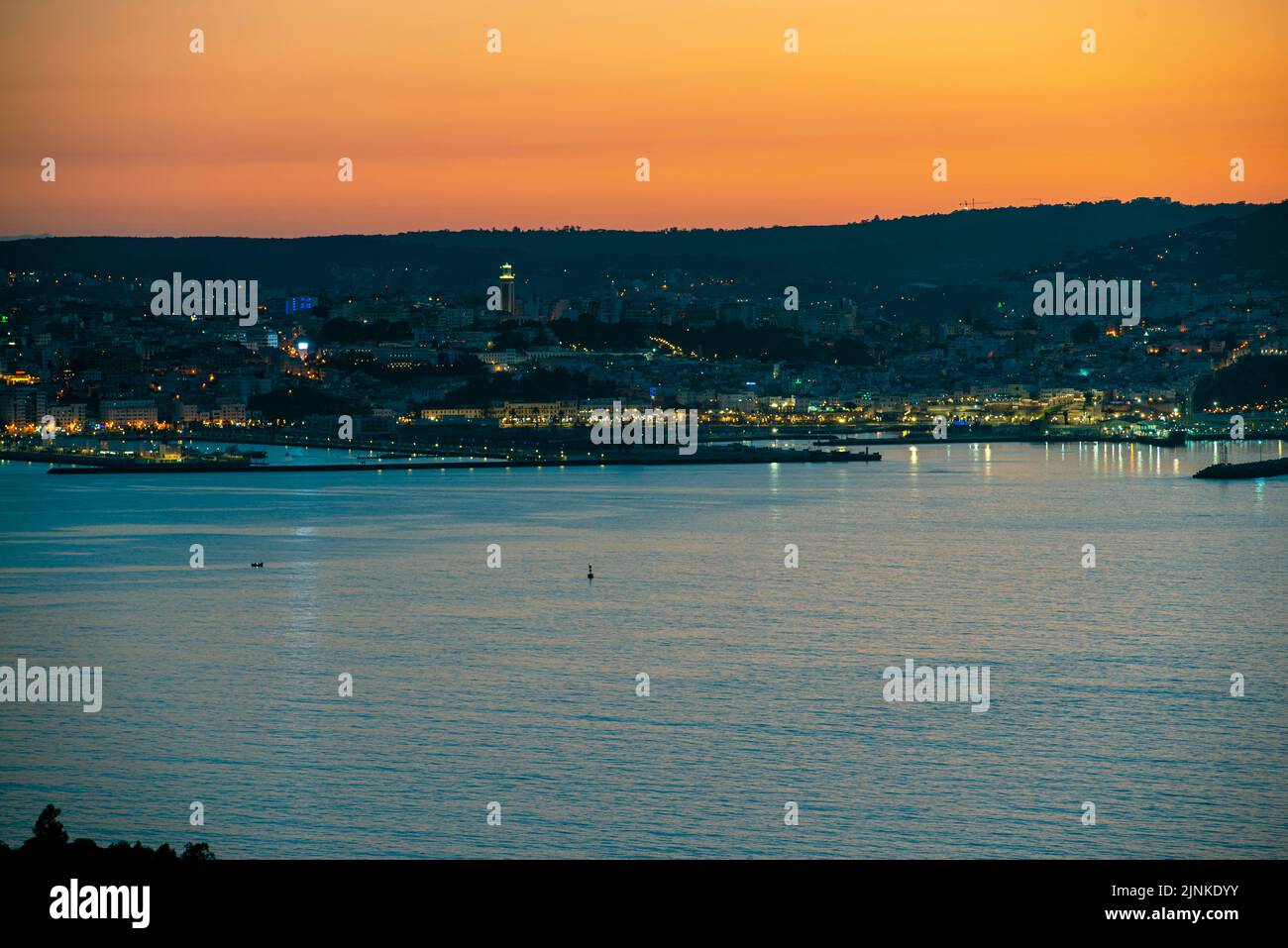 View over Tangier skyline at night, Morocco Stock Photo - Alamy