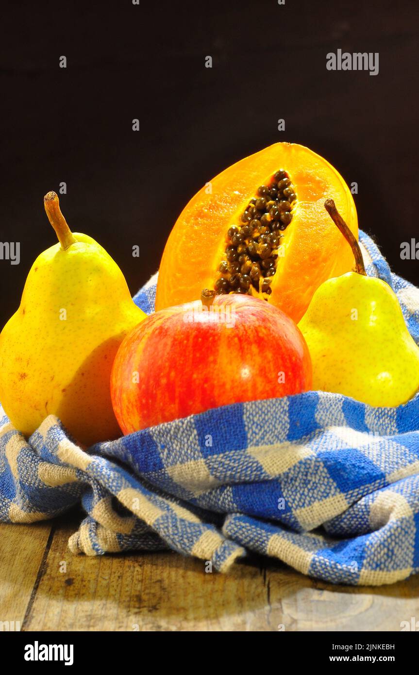 Tropical fruits on the table, healthy food Stock Photo - Alamy