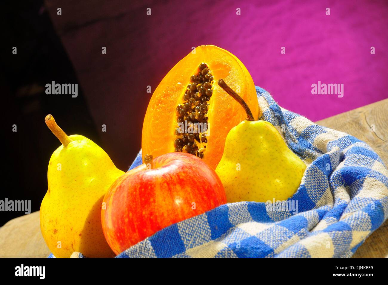 Tropical fruits on the table, healthy food Stock Photo - Alamy