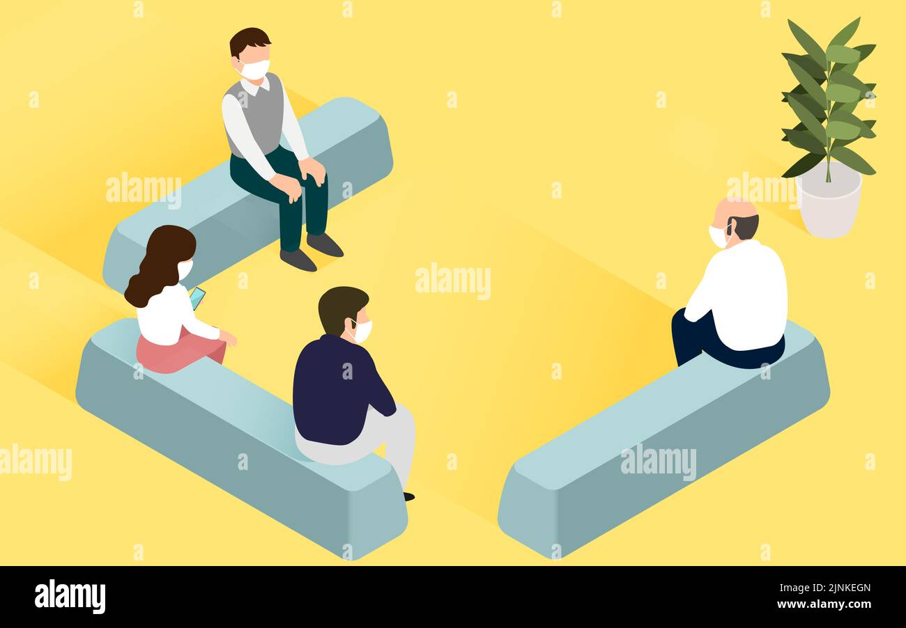 Illustration of people waiting in the waiting room of a hospital ...
