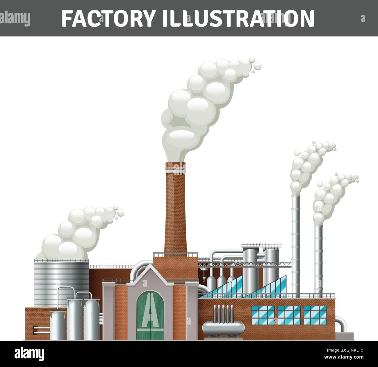 Realistic factory building illustration with steam and cooling system ...