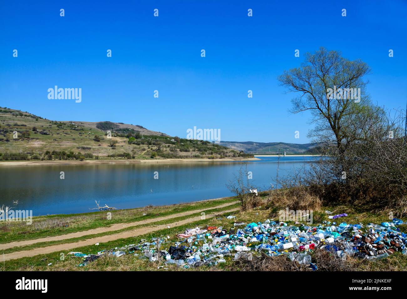 Pollution of nature with various garbage thrown into nature Stock Photo ...