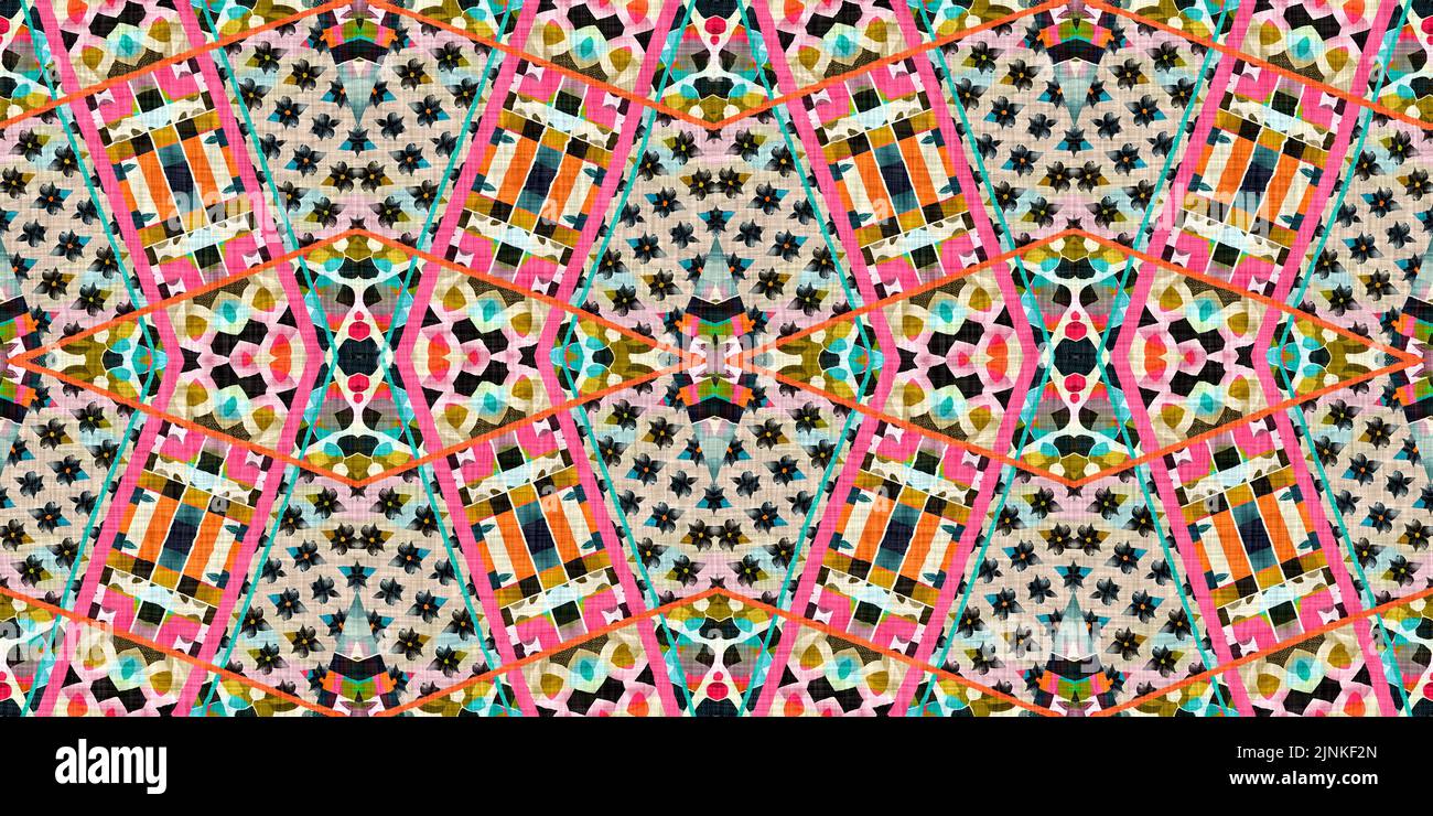 Kitsch pattern geometric retro design in seamless border background ...