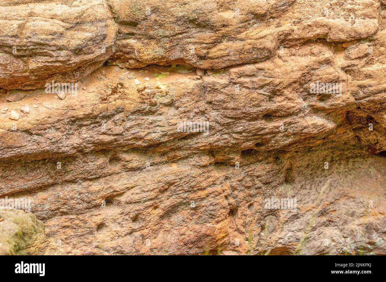 Uniusual sandstone rock formations at The Edge, Alderley Edge, Cheshire ...