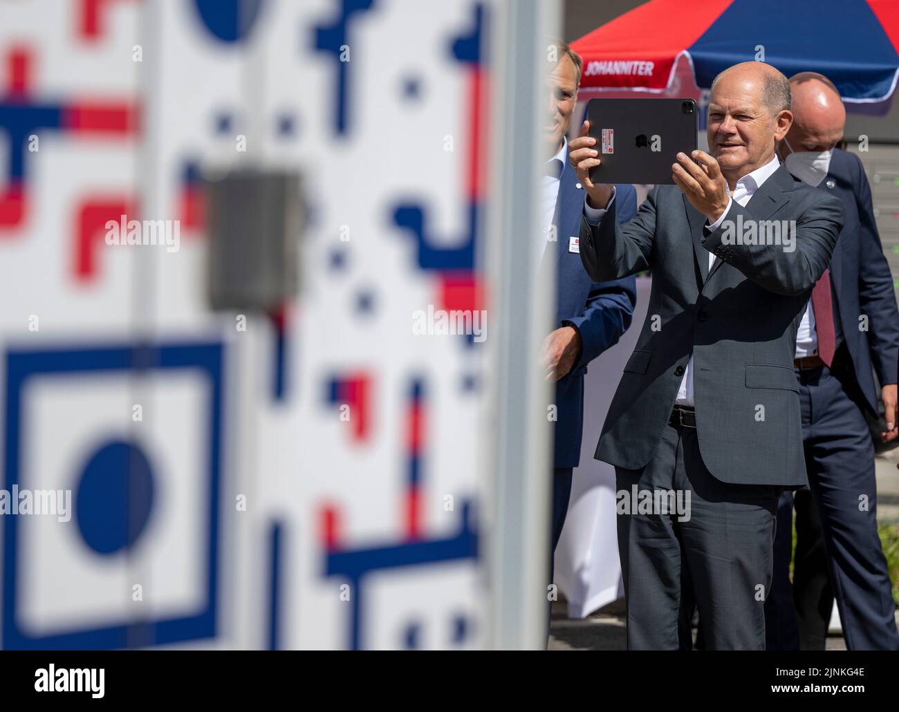 Michendorf, Germany. 12th Aug, 2022. German Chancellor Olaf Scholz (SPD ...