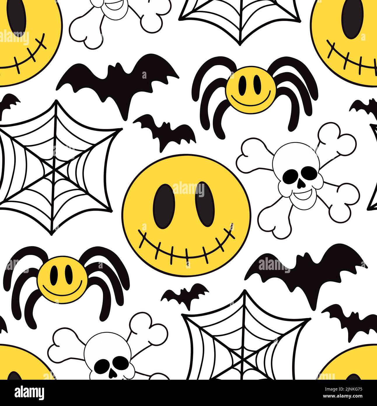 Groovy halloween seamless pattern 70s style. Psychedelic hippie endless ...