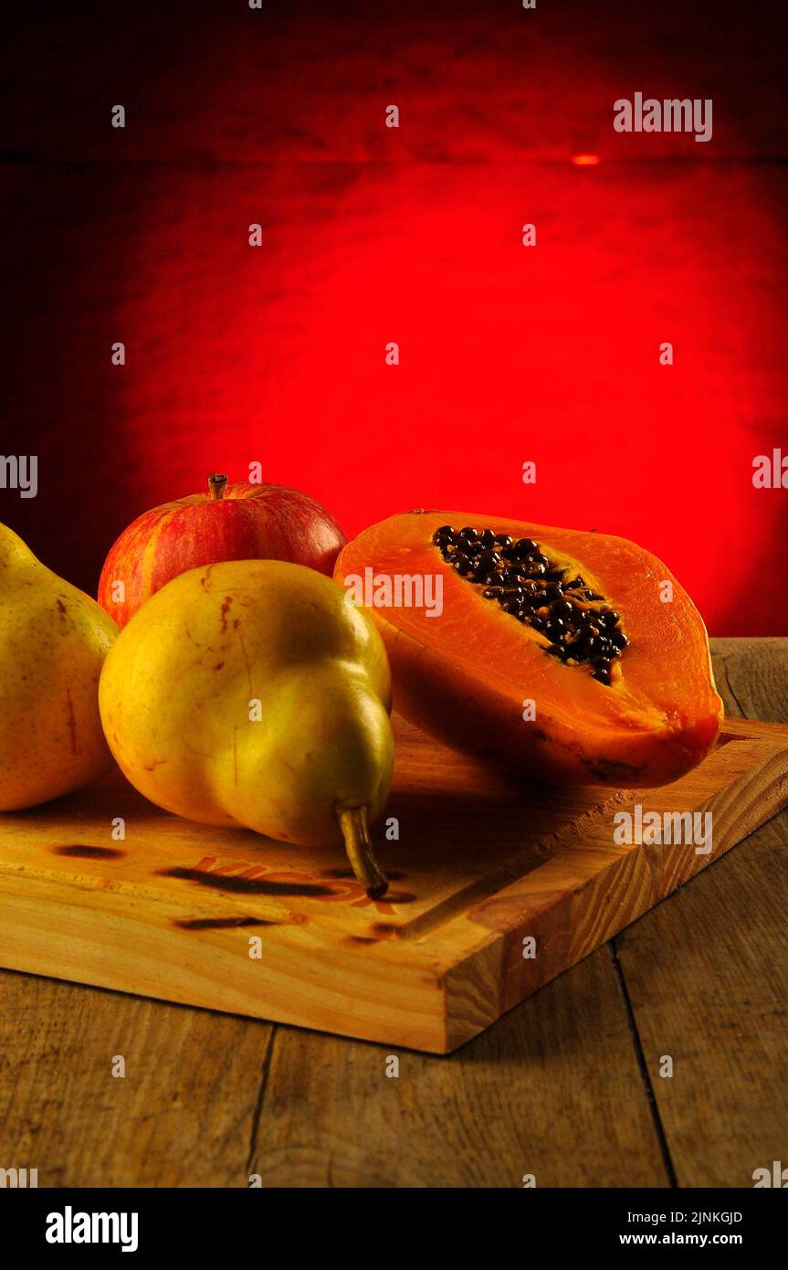 Tropical fruits on the table, healthy food Stock Photo - Alamy