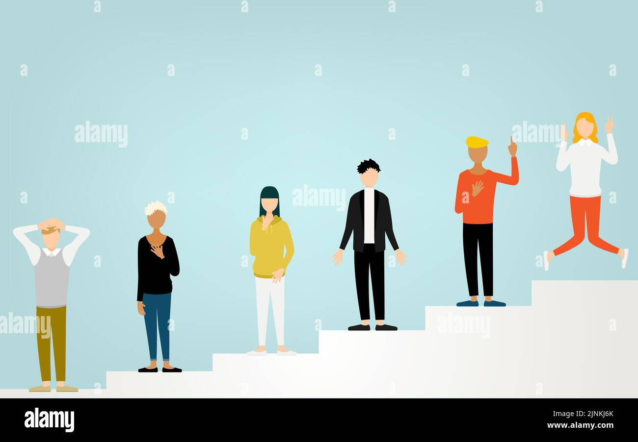 Multinational people standing on the stairs, ranking image Stock Vector ...