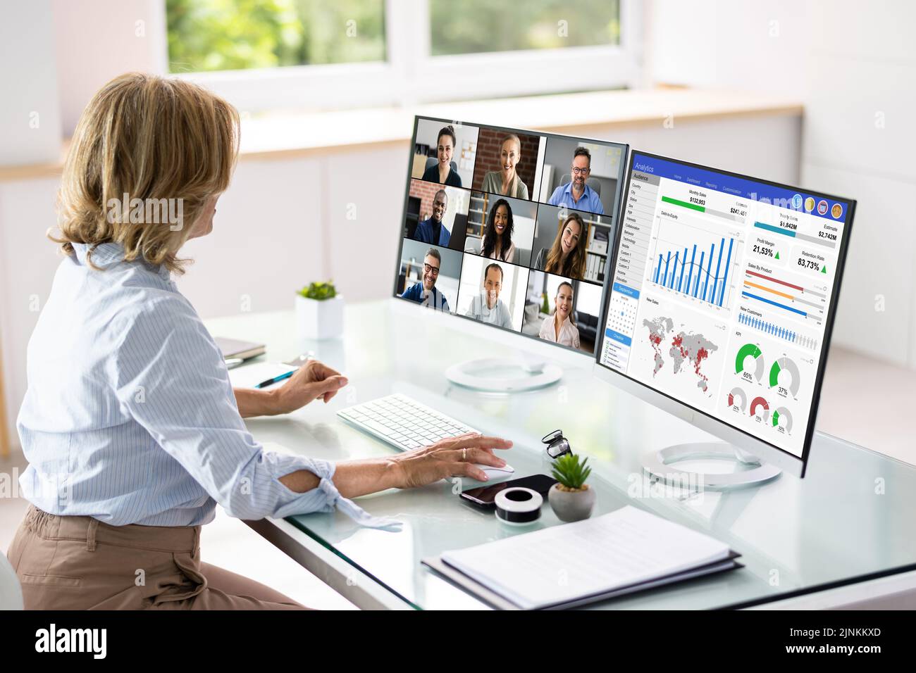 Virtual Elearning Presentation. Video Conference And Chart Dashboard ...