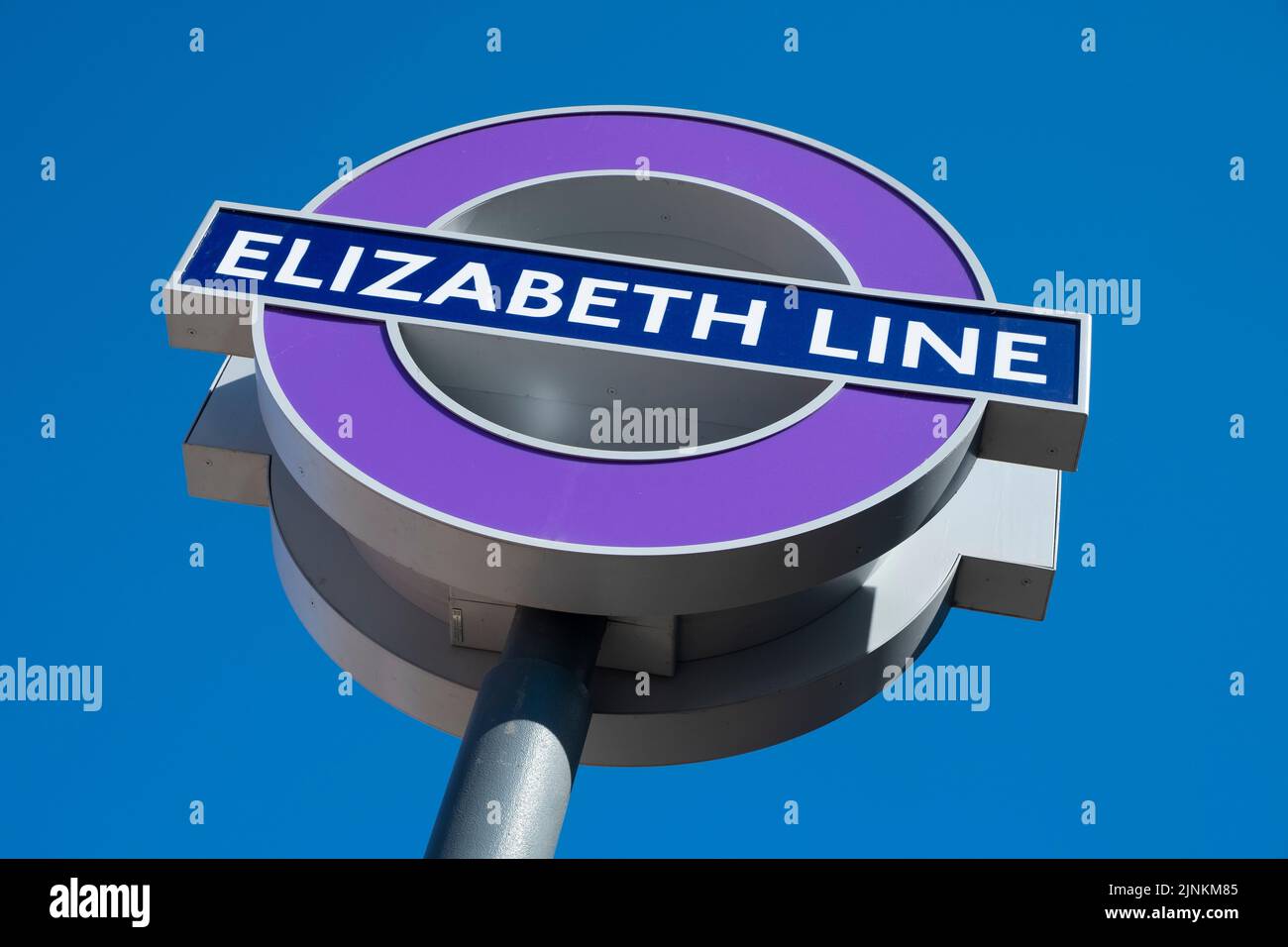 London Underground tube station sign for the Elizabeth Line at Canary ...