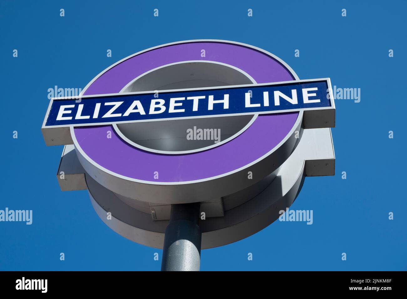 London Underground tube station sign for the Elizabeth Line at Canary ...