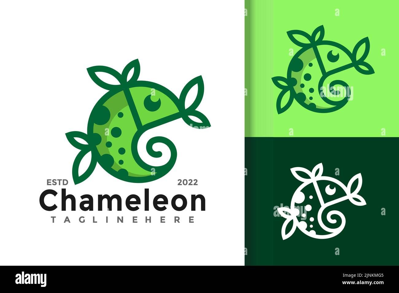 A digital illustration of a green white Chameleon business logo Stock ...