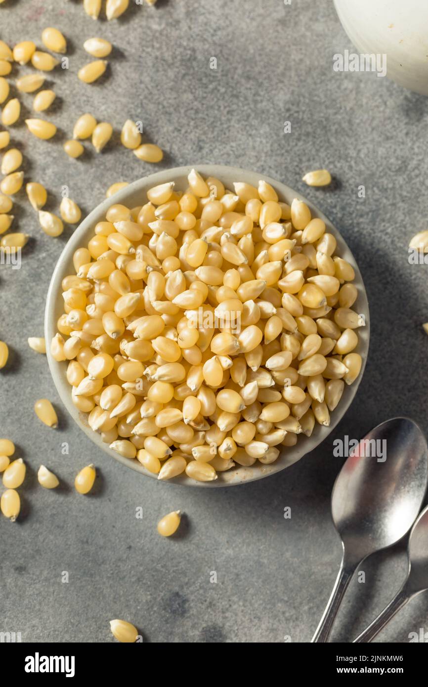 Dry Organic White Popcorn Kernels in a Bowl Stock Photo - Alamy