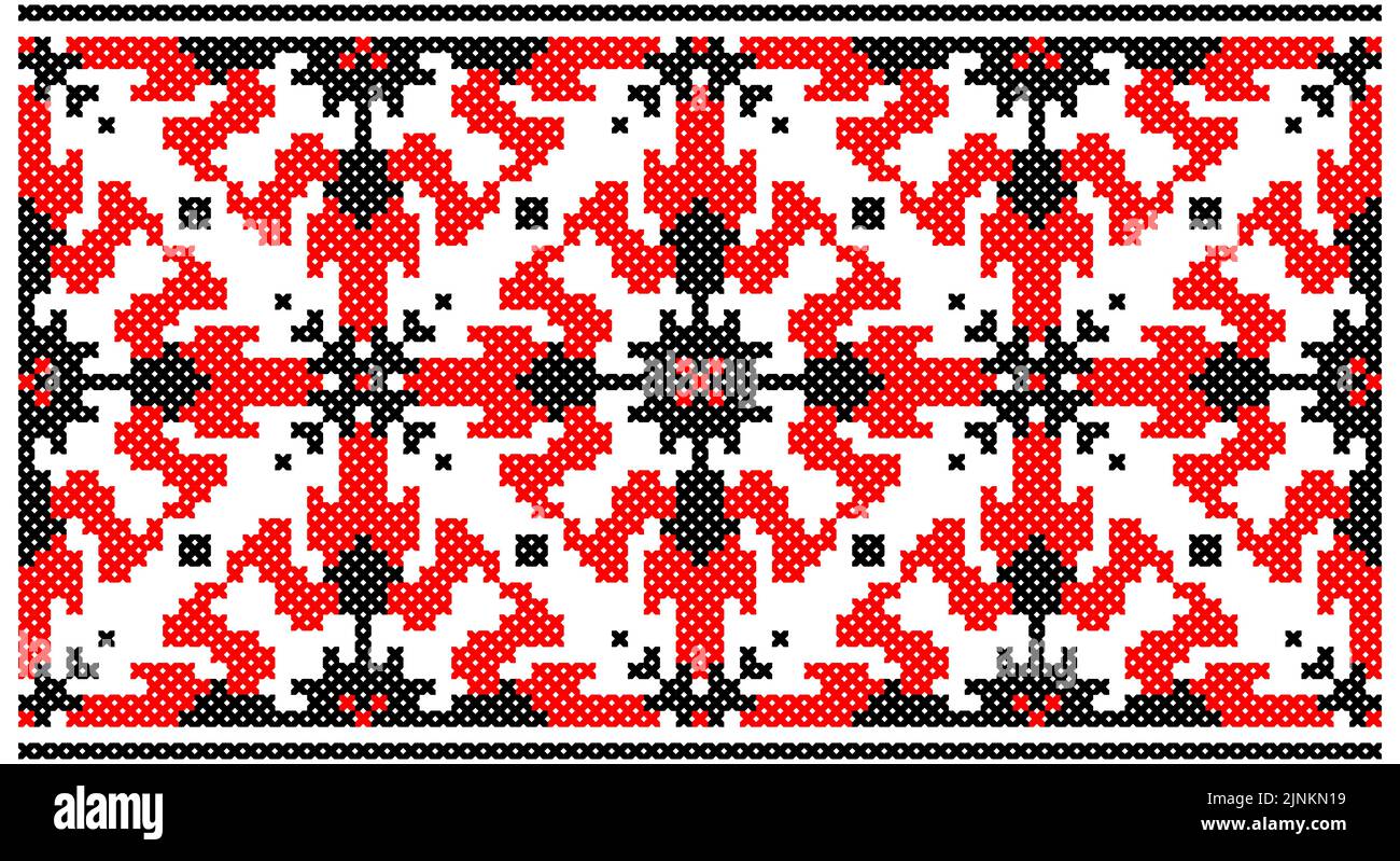 Ukrainian, Belarusian embroidery vector seamless pattern, cross-stitch ...