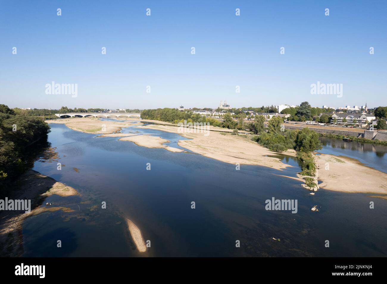 The Loire river, where the water level has decreased, and the ...