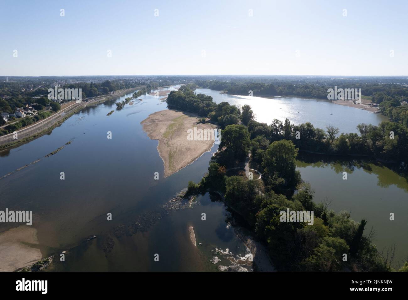 The Loire river, where the water level has decreased, and the ...