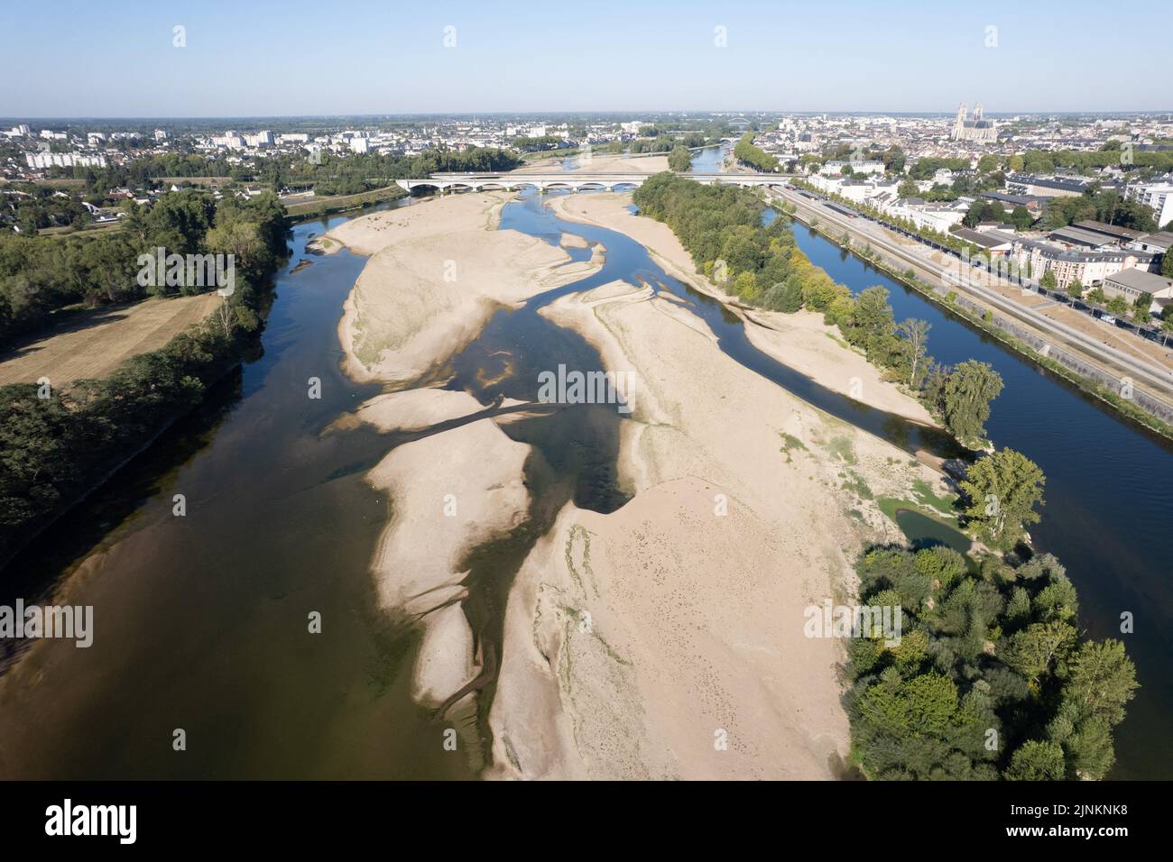 The Loire river, where the water level has decreased, and the ...